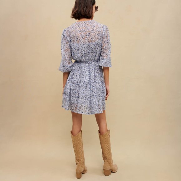 Maje | Dresses | Blue Floral Print Belted Baby Doll Dress | Poshmark
